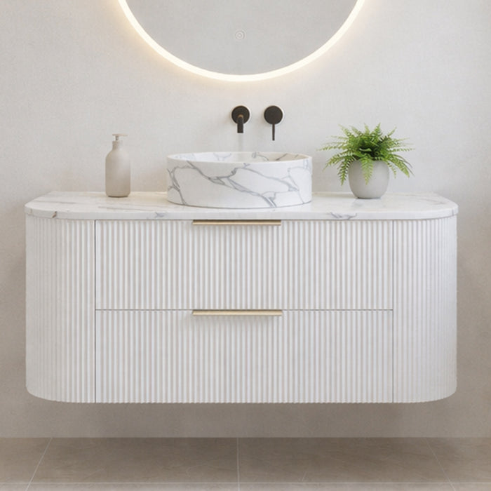 1200mm Matte White Curved Fluted Vanity — Millano Bathrooms